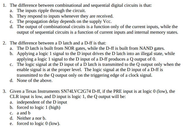 Solved 1. The difference between combinational and | Chegg.com