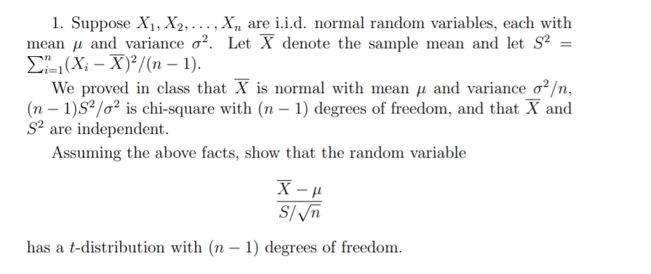Solved 1. Suppose X1, X2, ..., Xn are i.i.d. normal random | Chegg.com