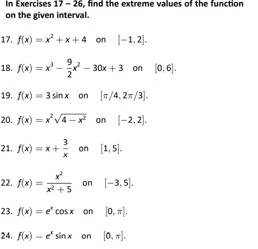 Solved In Exercises 17 -26, find the extreme values of the | Chegg.com