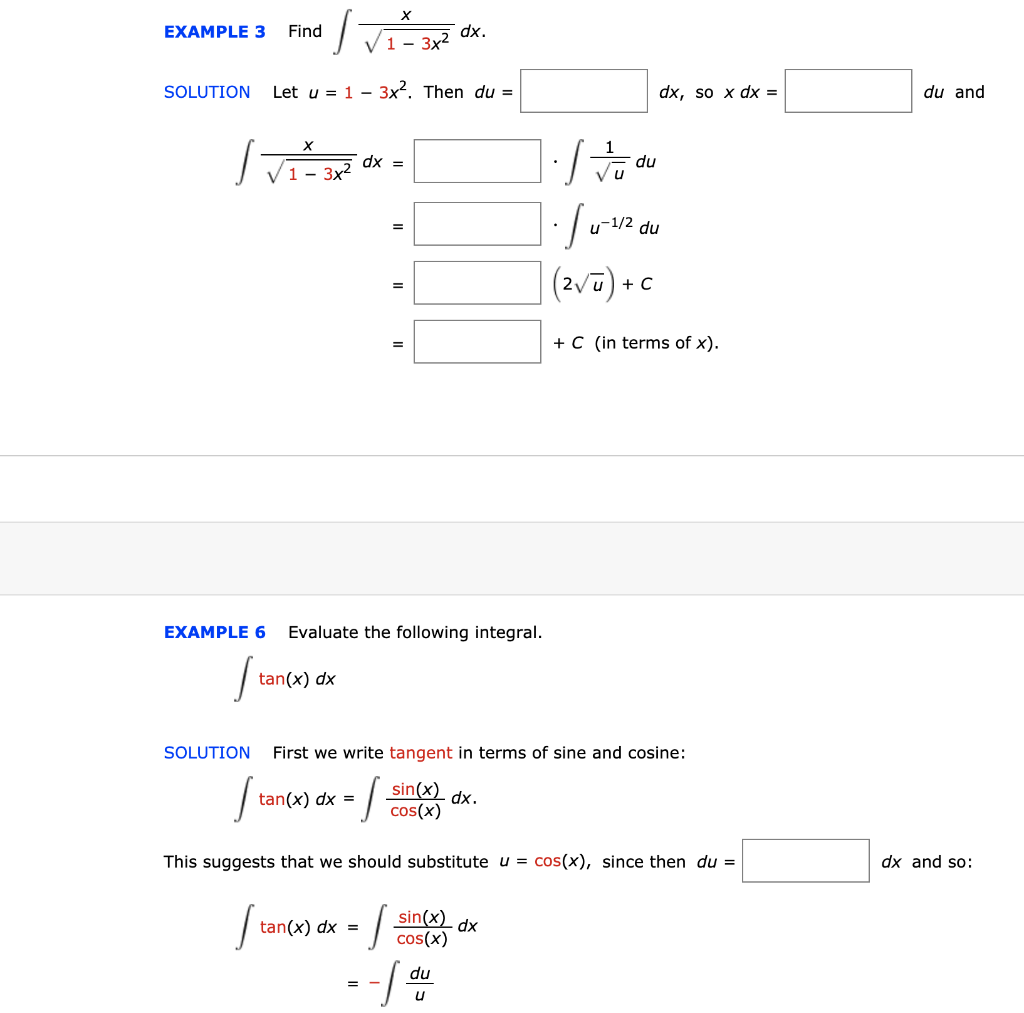 Solved dx, so x dx = du and EXAMPLE 3 Find vi* 3x2 dx. | Chegg.com