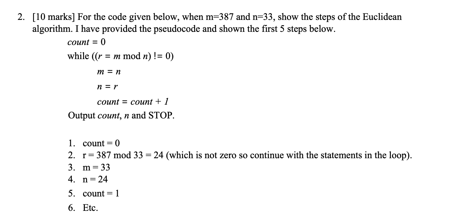 Solved 2. [10 marks] For the code given below, when m=387 | Chegg.com