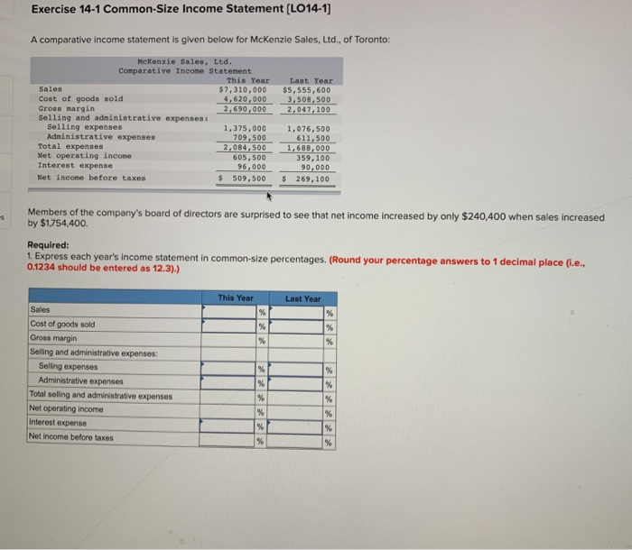 Solved Exercise 14-1 Common-Size Income Statement [LO14-1 A | Chegg.com