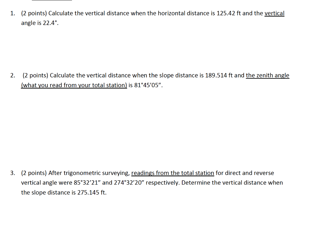 Solved 1. (2 points) Calculate the vertical distance when | Chegg.com