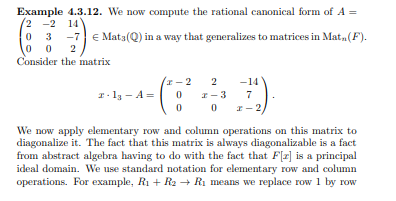 Solved Example 4.3.12. We now compute the rational canonical | Chegg.com