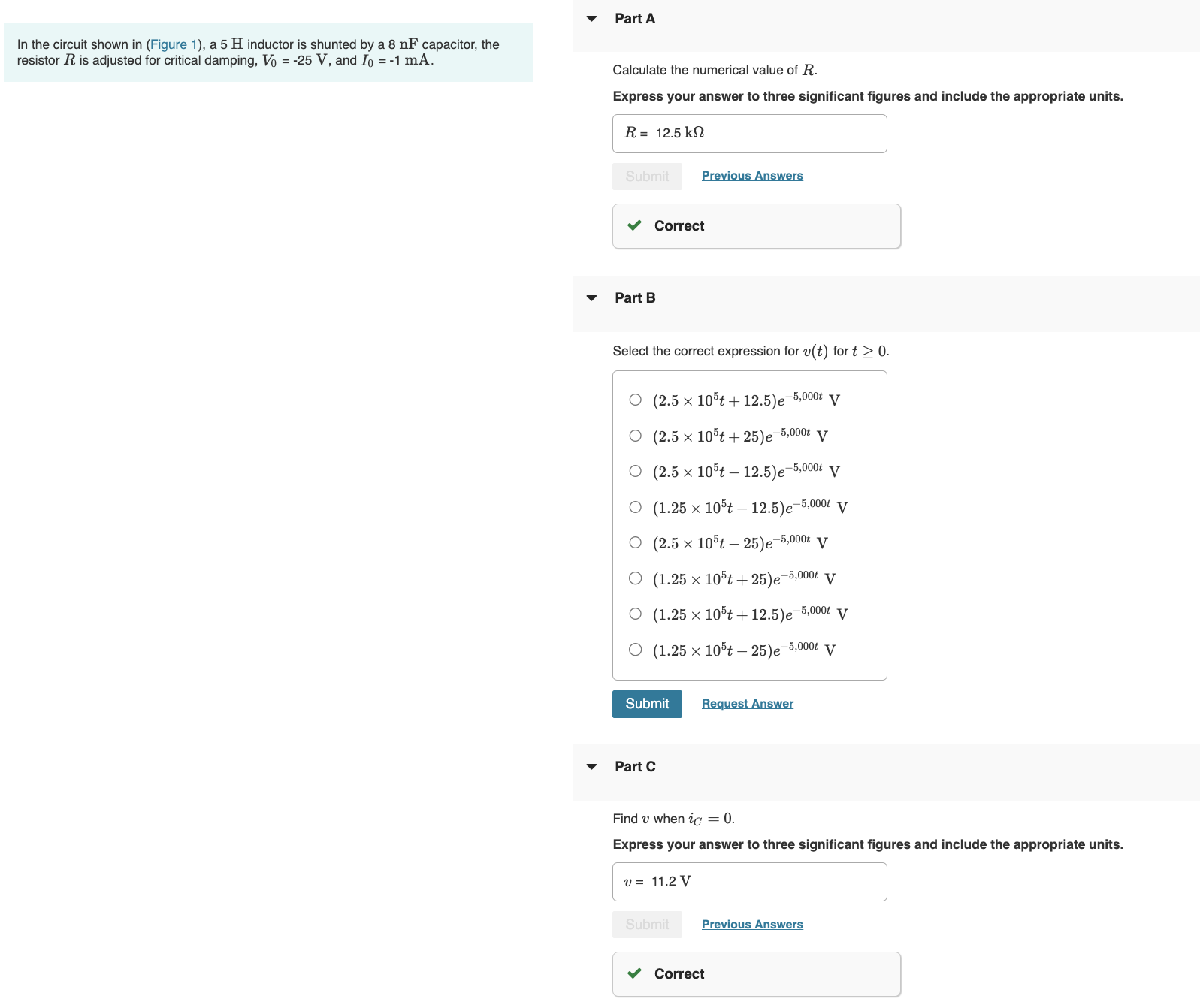Solved In the circuit shown in (Figure 1), a 5H inductor is | Chegg.com