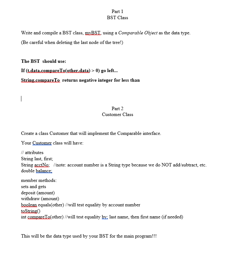 Solved Part 1 BST Class Write and compile a BST class, | Chegg.com