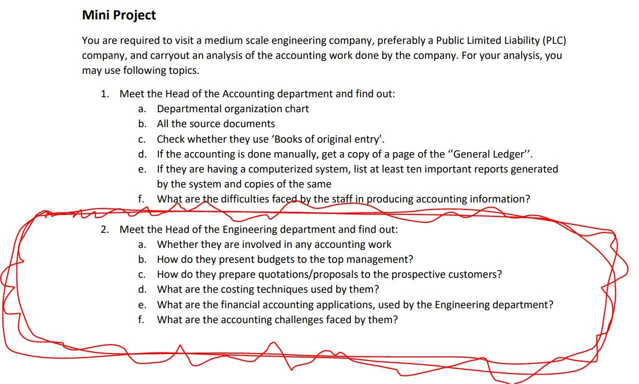 Solved Mini Project You are required to visit a medium scale | Chegg.com