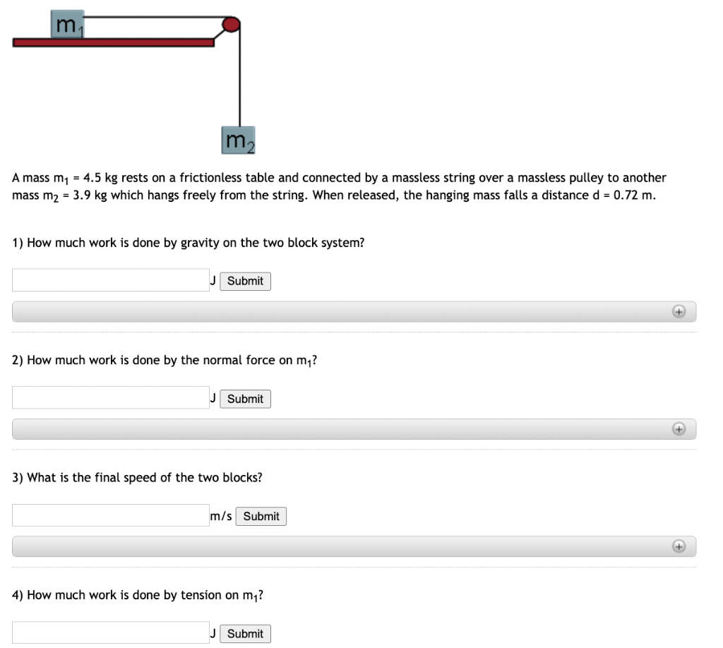 Solved A mass m1=4.5 kg rests on a frictionless table and | Chegg.com