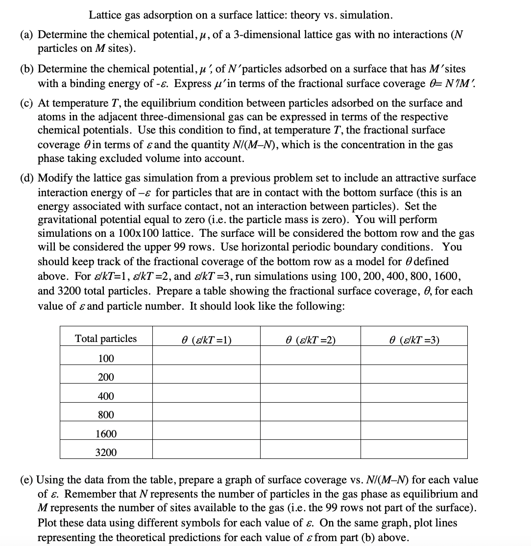 Lattice gas adsorption on a surface lattice: theory | Chegg.com