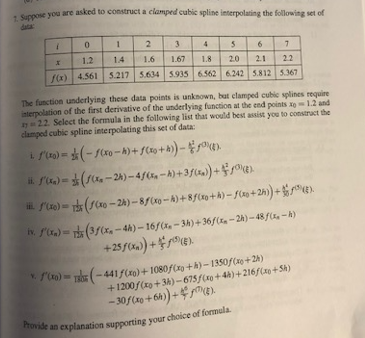 Solved 1. Suppose you are asked to construct a clamped cubic | Chegg.com