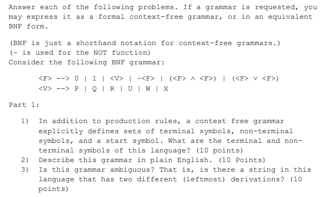 Solved Answer each of the following problems. If a grammar | Chegg.com