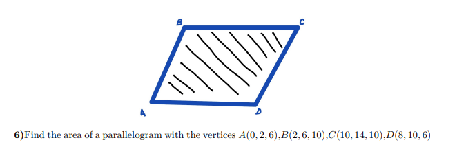 Solved 6)Find the area of a parallelogram with the vertices | Chegg.com