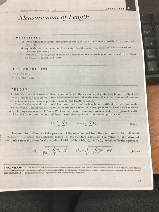 Solved 1 ABORATORY Measurement of Length PoUp O BJECTIVES O | Chegg.com