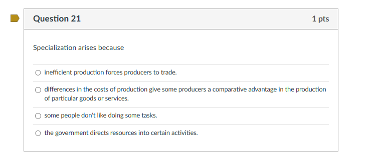 Solved Question 21Specialization arises becauseinefficient | Chegg.com