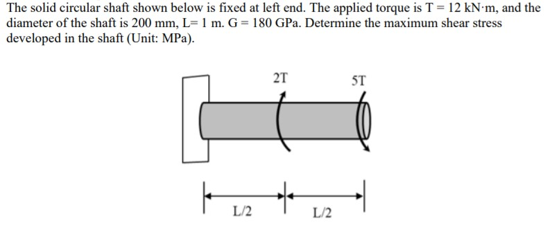 Solved The solid circular shaft shown below is fixed at left | Chegg.com