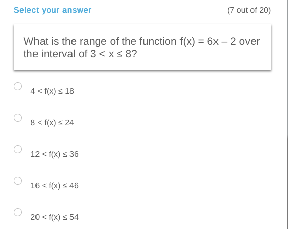 Solved Select your answer (7 out of 20) What is the range of | Chegg.com