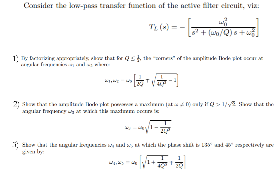 Solved Consider the low-pass transfer function of the active | Chegg.com