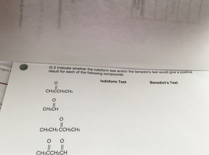 Solved Indicate whether the iodoform test and/or the | Chegg.com