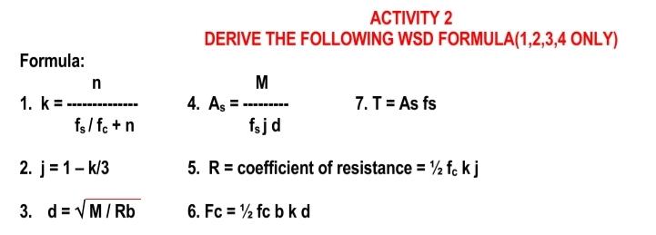 Solved ACTIVITY 2 DERIVE THE FOLLOWING WSD FORMULA(1,2,3,4 | Chegg.com