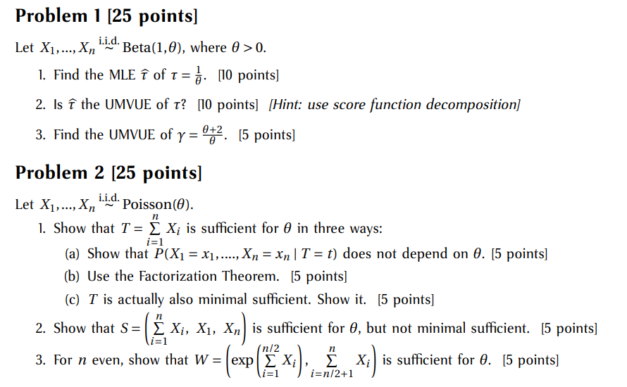 Solved Problem 1 [25 points] Let X1,..., Xn 1.1.2.1 | Chegg.com