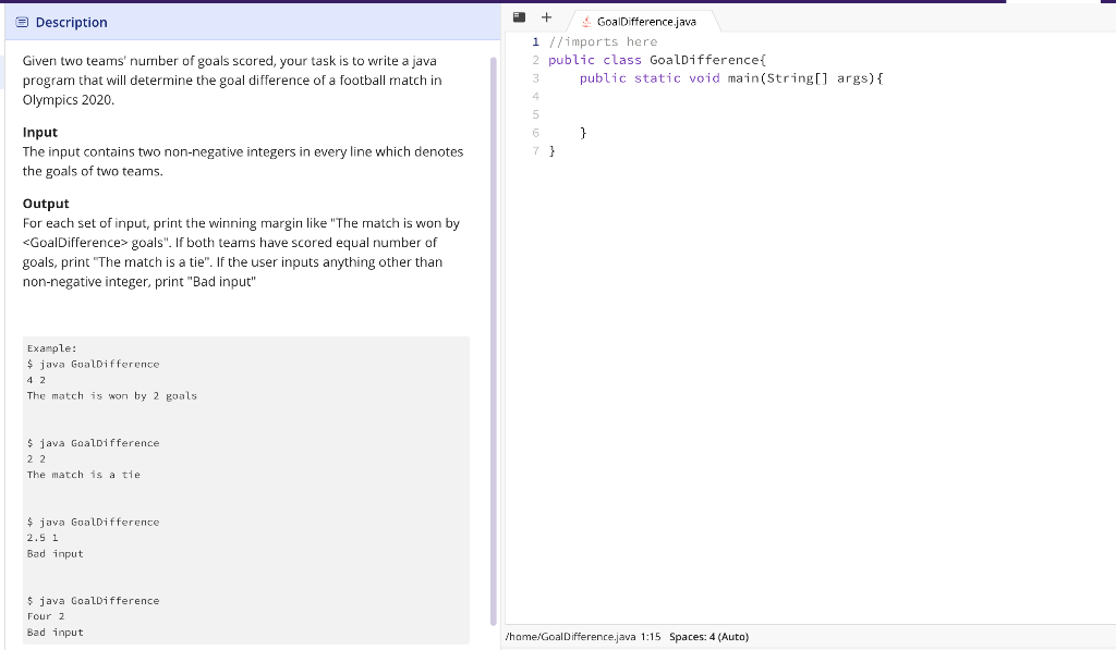 Solved Đ Description Given two teams' number of goals | Chegg.com