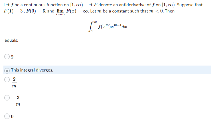 Solved Let f be a continuous function on [1,∞). Let F denote | Chegg.com