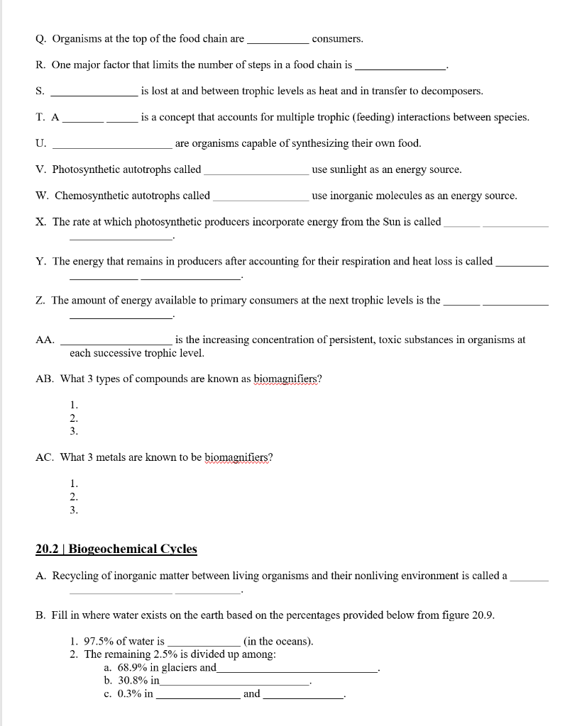 Solved 20.1 Energy Flow through Ecosystems A. An is a | Chegg.com
