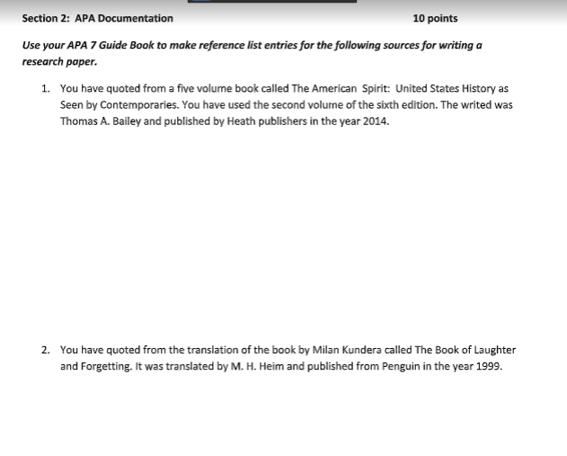 Solved Section 2: APA Documentation 10 points Use your APA 7 | Chegg.com