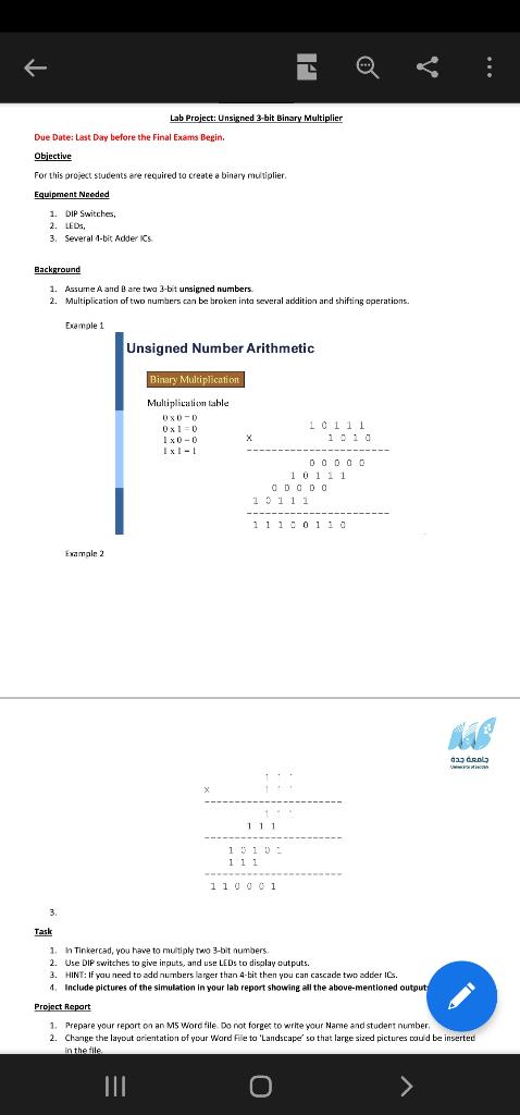 Solved { I Lab Project: Unsigned 3-bit Binary Multiplier Due | Chegg.com