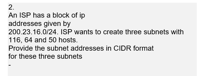 Solved 2. An ISP has a block of ip addresses given by | Chegg.com