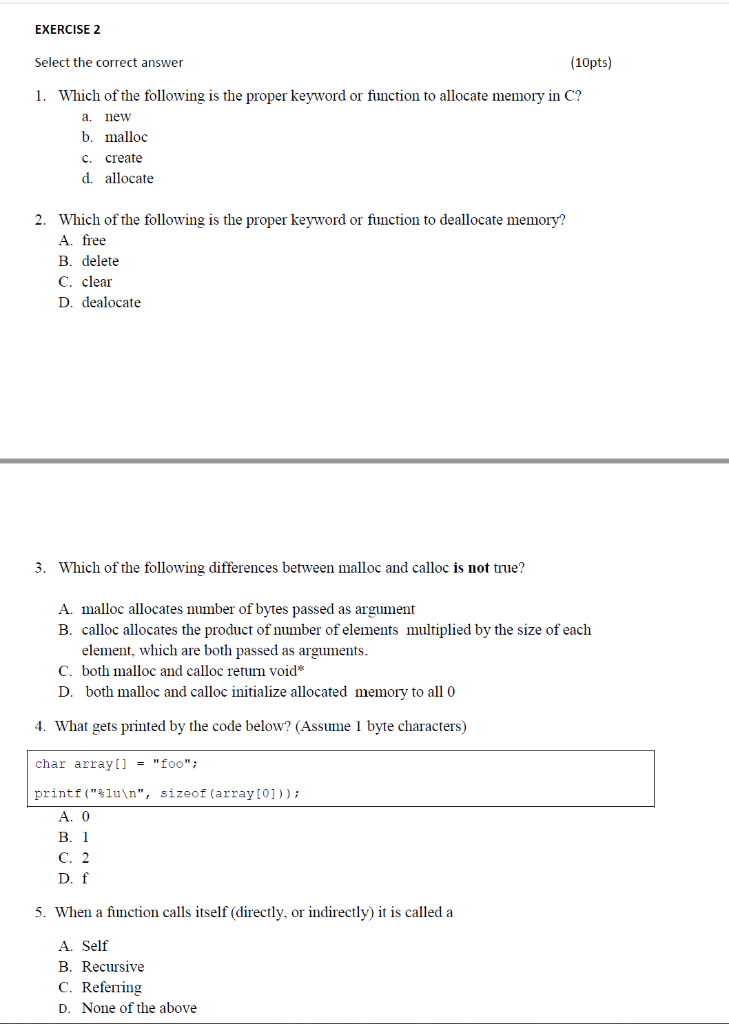 Solved 1. Which of the following is the proper keyword or | Chegg.com