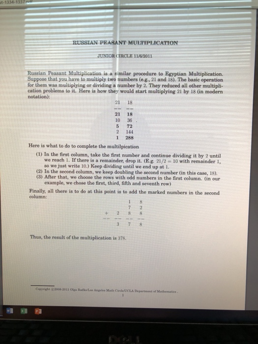Solved t-1334-1337 RUSSIAN PEASANT MULTIPLICATION | Chegg.com