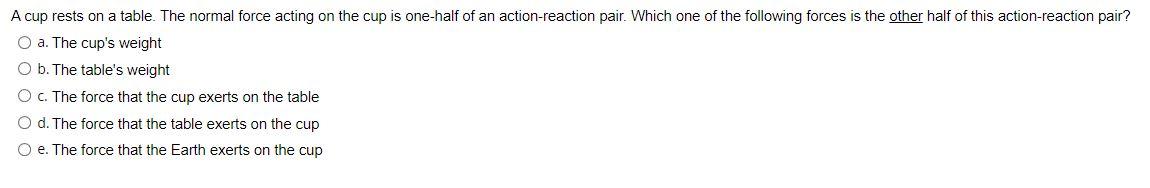 Solved A cup rests on a table. The normal force acting on | Chegg.com