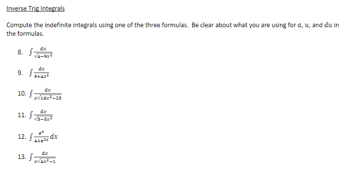 Solved Inverse Trig Integrals Compute the indefinite | Chegg.com