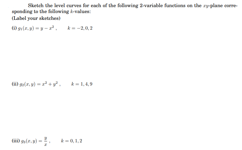 Solved Sketch the level curves for each of the following | Chegg.com