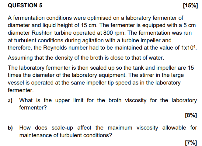 Solved QUESTION 5A fermentation conditions were optimised on | Chegg.com