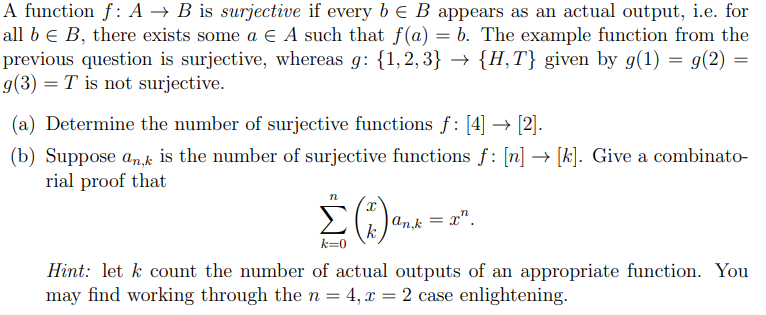 Solved A Function F A→b Is Surjective If Every B∈b Appears