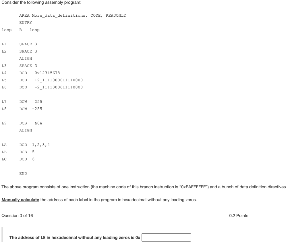 Consider the following assembly program: AREA | Chegg.com