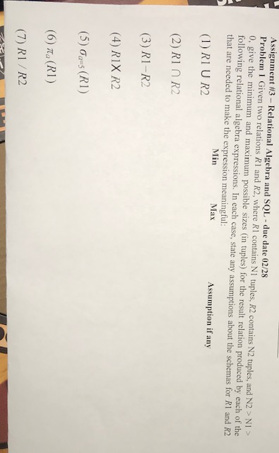Solved Assignment 3 Relational Algebra And Sql Due Date