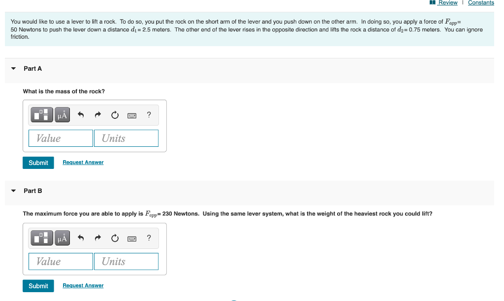 Solved Review Constants You would like to use a lever to | Chegg.com