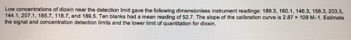 Solved Number Signal Detection Limit: Number Concentration | Chegg.com