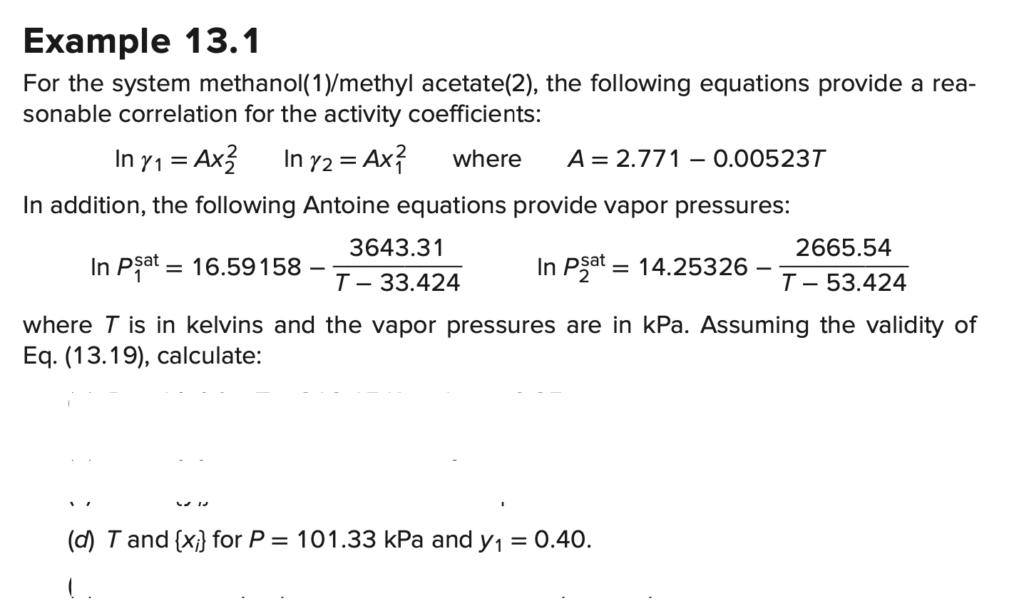 Solved Example 13.1For the system methanol(1)/methyl | Chegg.com