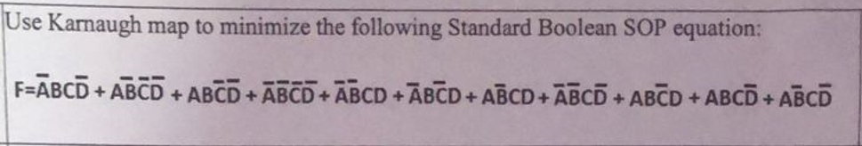 Solved Use Karnaugh map to minimize the following Standard | Chegg.com