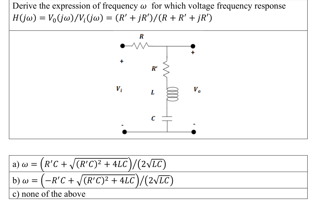Solved Derive the expression of frequency w for which | Chegg.com