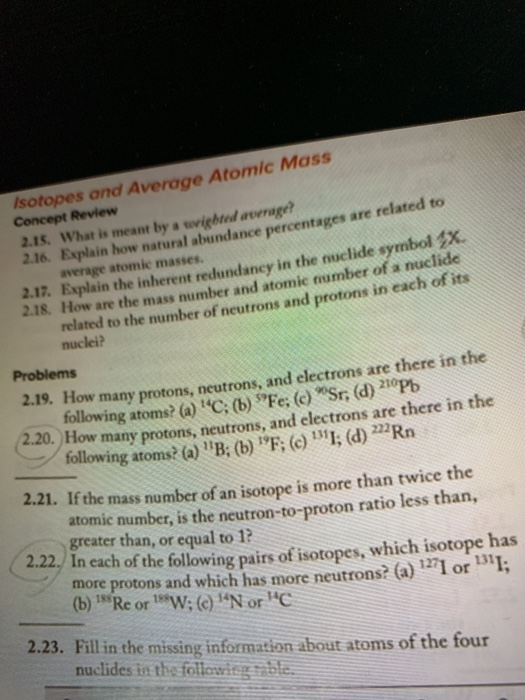 Solved Isotopes and Average Atomic Mass Concept Review 2.1S. | Chegg.com