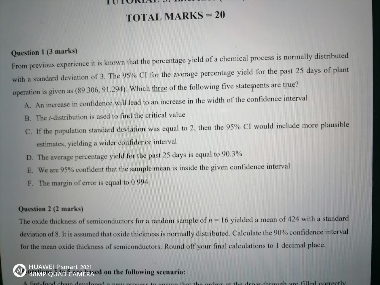 Solved TOTAL MARKS = 20 Question 1 (3 marks) From previous | Chegg.com Solved TOTAL MARKS = 20 Question 1 (3 marks) From previous | Chegg.com