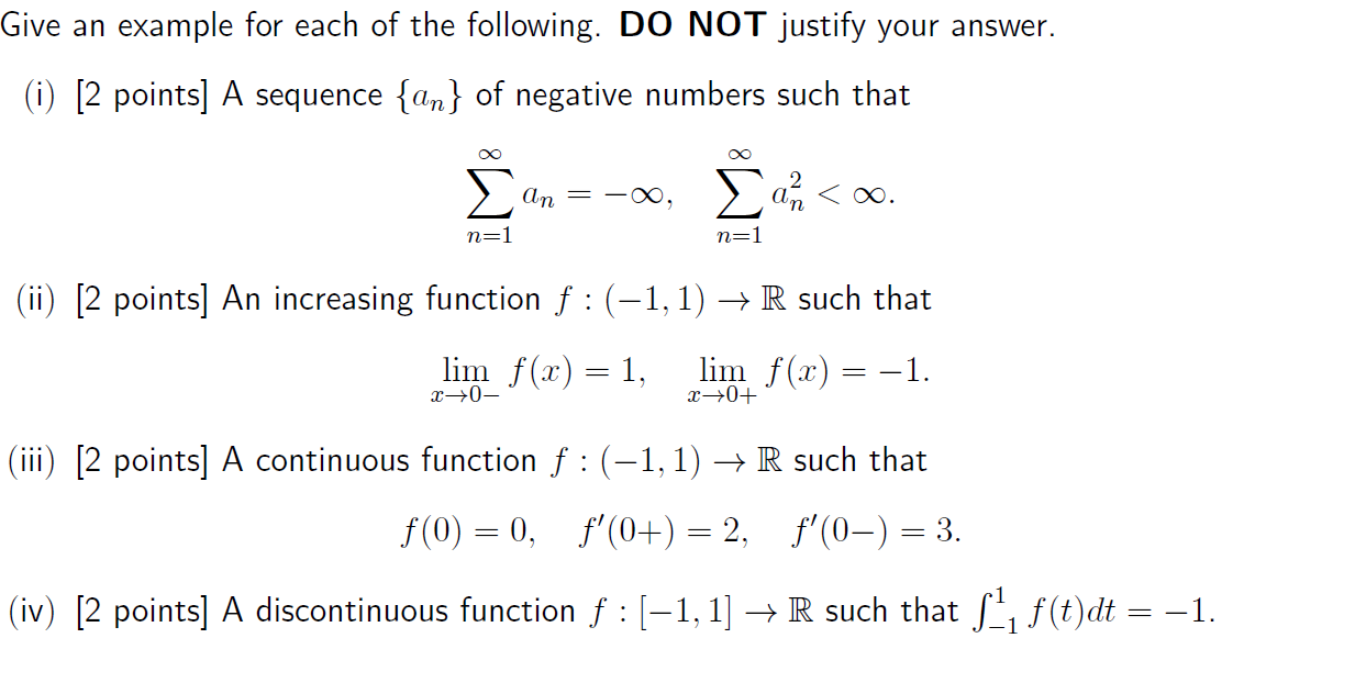 Solved Give an example for each of the following. DO NOT | Chegg.com