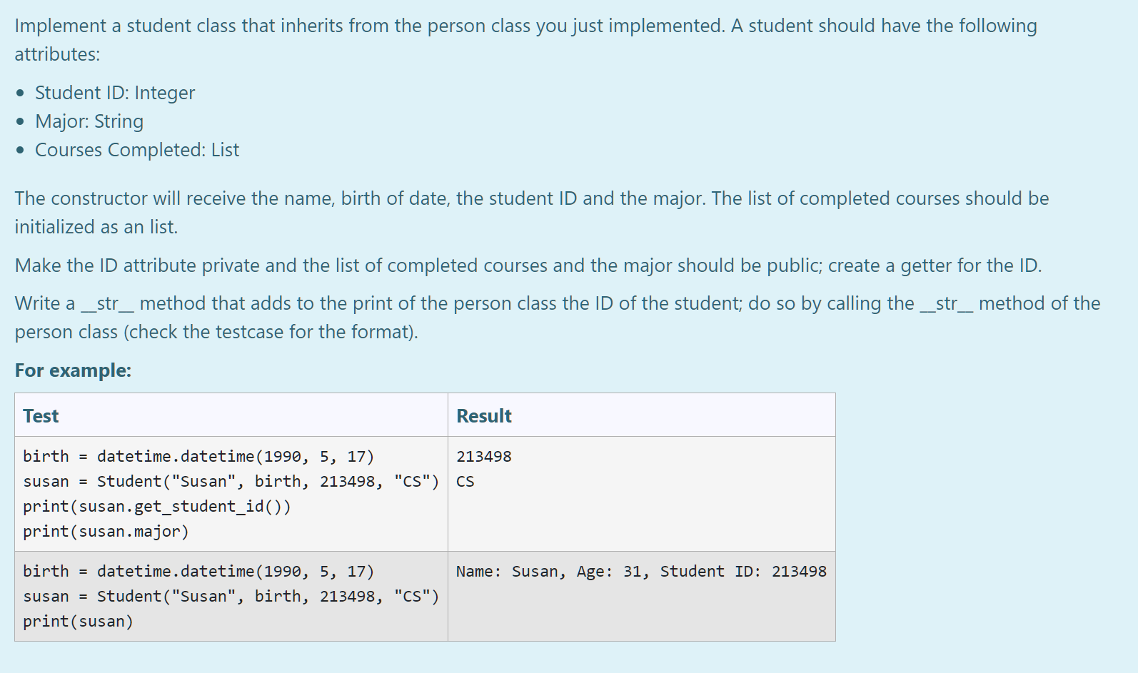 Solved Implement a student class that inherits from the | Chegg.com
