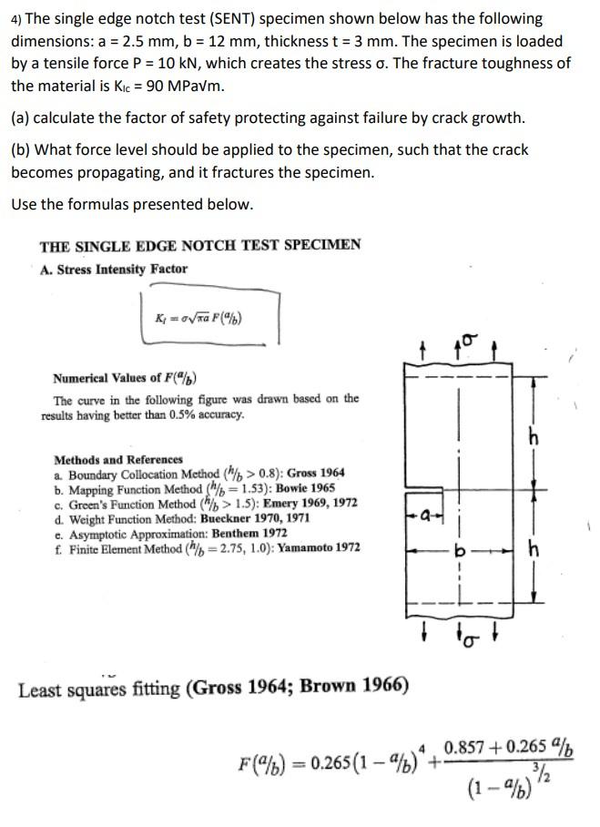 Solved 4) The single edge notch test (SENT) specimen shown | Chegg.com