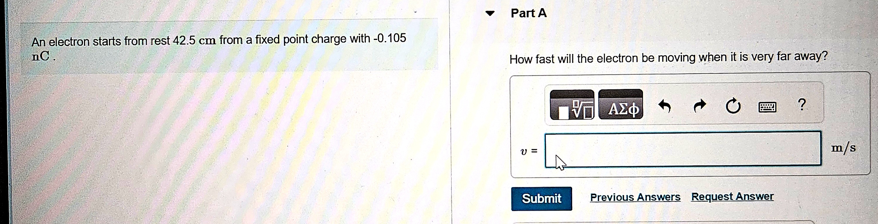 Solved Part AAn electron starts from rest 42.5cm ﻿from a | Chegg.com